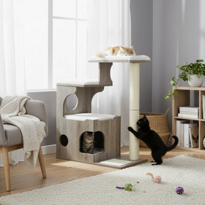 Modern Cat Tree, 86 cm with Cat Cave, 3 Perches, Scratching Post and ...