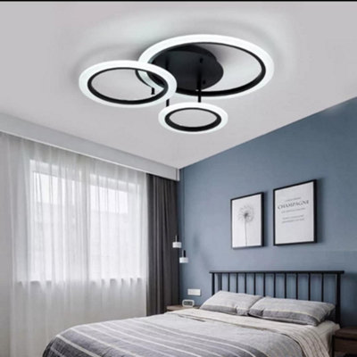 Modern Ceiling Light LED Energy Saving Office Ceiling Lighting 3 Black Rings 48W
