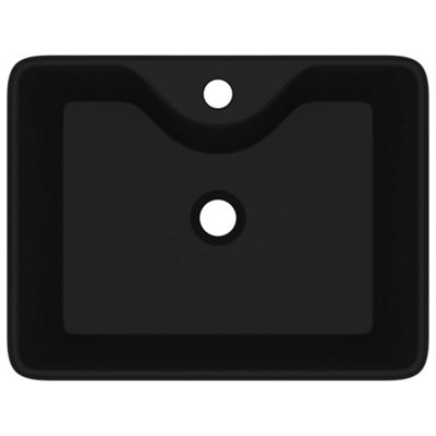 Modern Ceramic Bathroom Sink Basin with Faucet Hole Black Square