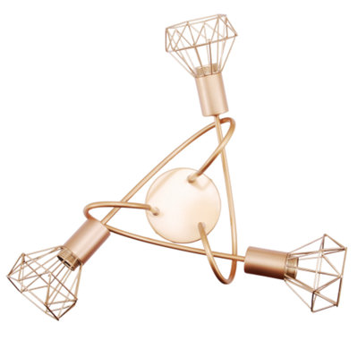 Modern Champagne Gold Ceiling Light Fitting with Twisting Arms and Cage ...
