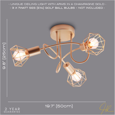 Modern Champagne Gold Ceiling Light Fitting with Twisting Arms and Cage ...