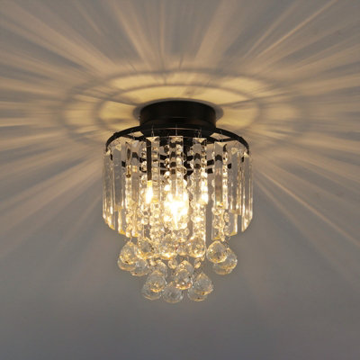 Modern Chandelier Droplet Crystal Ball Black Base Mount Ceiling Light ...