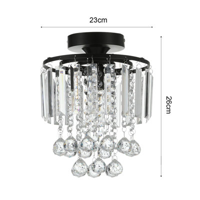 Modern Chandelier Droplet Crystal Ball Black Base Mount Ceiling Light ...