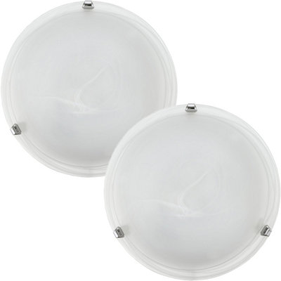 Modern Chrome Alabaster Glass Ceiling Lights - 2 Pack