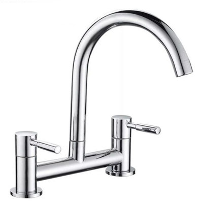 Modern Chrome Dual Lever Kitchen Sink Mixer Tap - 2 Hole Deck Mounted