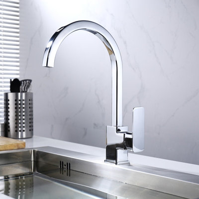 Modern Chrome Kitchen Mixer Tap 360 Swivel Single Lever | DIY at B&Q