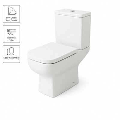 Modern Close Coupled Toilet Soft Square Design WC Pan + Cistern with ...