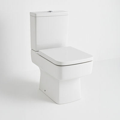 MODERN CLOSE COUPLED TOILET WC SQUARE PAN CISTERN WITH SOFT CLOSE SEAT ...