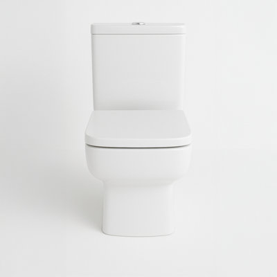 MODERN CLOSE COUPLED TOILET WC SQUARE PAN CISTERN WITH SOFT CLOSE SEAT ...