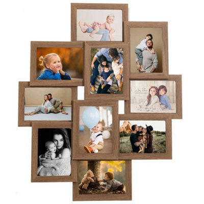 Modern Collage Photo Frame for 10x(13x18 cm) Picture Light Brown MDF