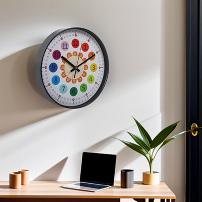 Modern Colourful Teach The Time Round Clock for Kids 12 Inch