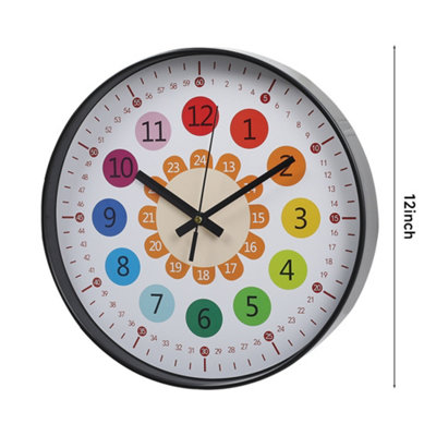 Modern Colourful Teach The Time Round Clock for Kids 12 Inch