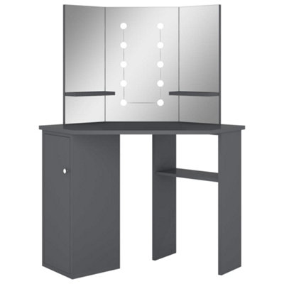 Modern Corner Dressing Table with LED Grey 111x54x141.5 cm