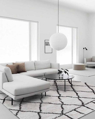 Modern Cream Geometric Marrakesh Shaggy Area Rug, Deep Pile Fluffy ...