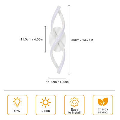 Modern Curved LED Wall Light - 16W, 1800lm Warm White 3000K