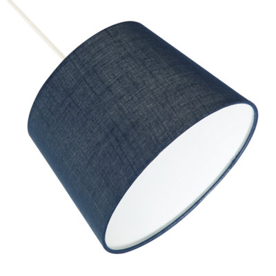 Modern Denim Effect Navy Midnight Blue Linen Fabric Drum Lamp Shade