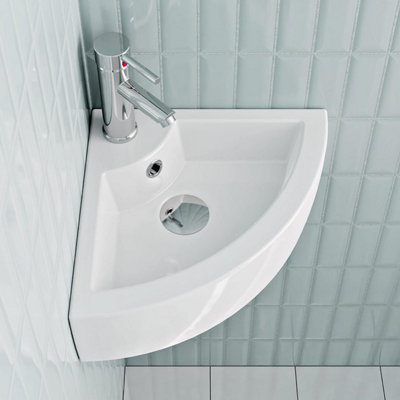 Modern Design Bathroom Wash Basin Sink Corner Wall-Mounted White ...