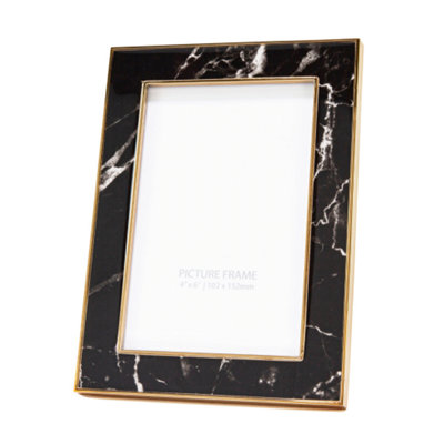 Modern Designer Black Marble Print 4x6 Frame with Clear Enamel and Gold ...