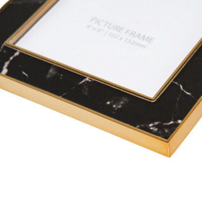 Modern Designer Black Marble Print 4x6 Frame with Clear Enamel and Gold ...