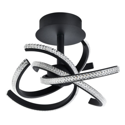 Modern Designer Matt Black Sand LED Ceiling Light with Crystal Effect ...