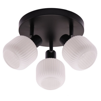 Modern Designer Matte Black Spot Ceiling Light with White Ribbed Glass ...