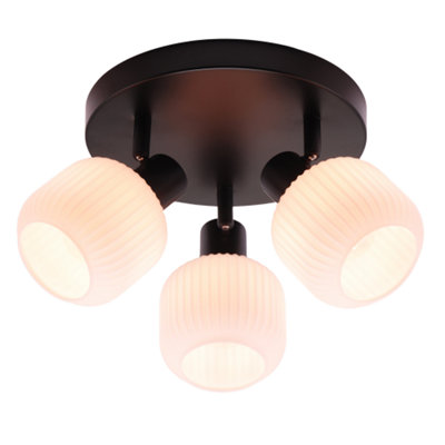 Modern Designer Matte Black Spot Ceiling Light with White Ribbed Glass ...