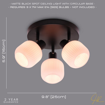 Modern Designer Matte Black Spot Ceiling Light with White Ribbed Glass ...