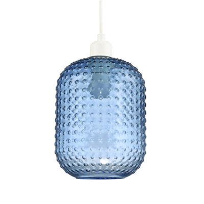 Modern Designer Midnight Navy Blue Rectangular Dimpled Glass Pendant ...