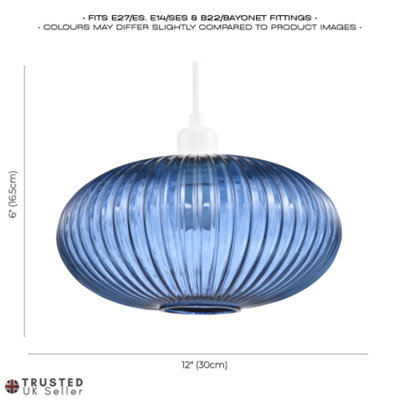 Modern Designer Navy Midnight Blue Line Ribbed Glass Oval Pendant Lamp ...