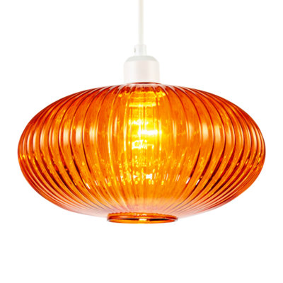Modern Designer Orange Line Ribbed Glass Oval Pendant Lamp Shade