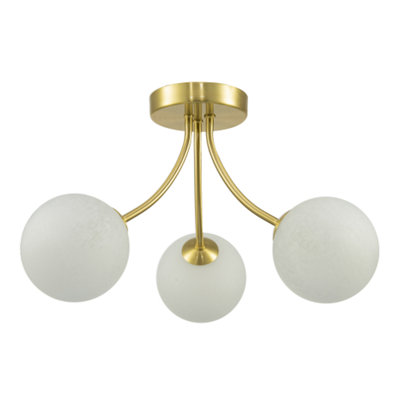 Modern Designer Satin Gold Ceiling Light with Alabaster Globe Glass Shades