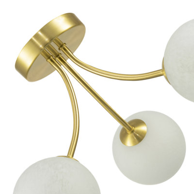 Modern Designer Satin Gold Ceiling Light with Alabaster Globe Glass Shades