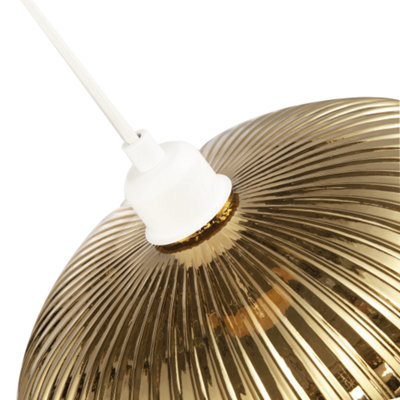 Modern Designer Shiny Gold Plated Line Ribbed Glass Oval Pendant Lamp Shade