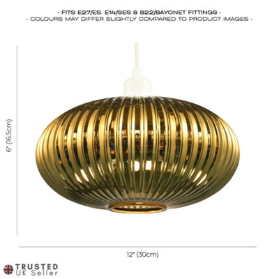 Modern Designer Shiny Gold Plated Line Ribbed Glass Oval Pendant Lamp Shade