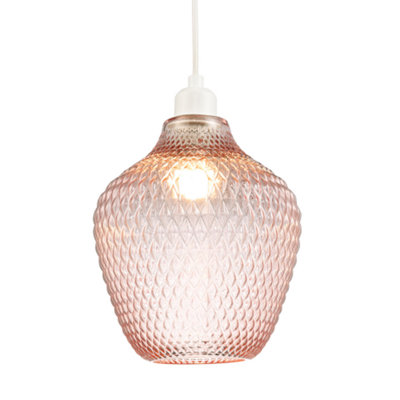 Modern Designer Soft Blush Pink Curvy Diamond Etched Glass Pendant Lamp ...