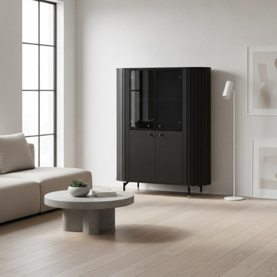 Modern Display Cabinet Highboard Storage Unit Metal Legs Black