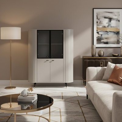 Modern Display Cabinet Highboard Storage Unit Metal Legs Cashmere LED