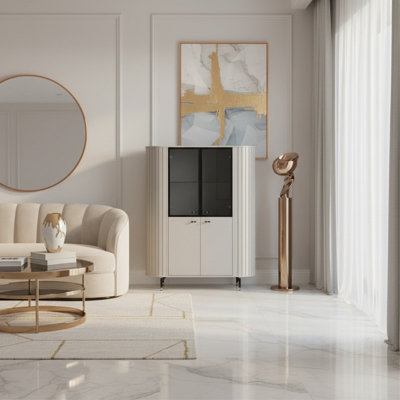 Modern Display Cabinet Highboard Storage Unit Metal Legs Cashmere