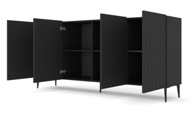 Modern Diune Large TV Cabinet in Black Matt and Black Legs 1930mm