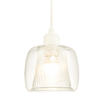 Modern Double Clear Glass Rounded Pendant Light Shade with Inner Ribbed ...