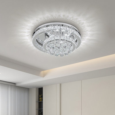 Modern Double Tier Round Crystal Ceiling Light Cool White Light with ...