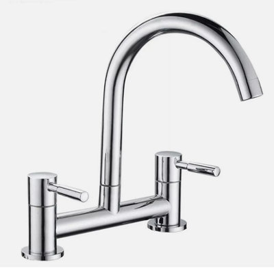 Modern Dual Lever Chrome Kitchen Sink Mixer Taps 2 Hole Deck Mounted ...