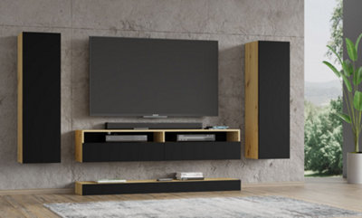 Modern DUO C Wall Entertainment Unit - Oak Artisan and Black Living ...