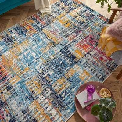 Modern Easy to Clean Abstract Graphics Multi Rug for Dining Room-120cm ...