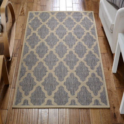 Modern Easy to Clean Anti-Slip Geometric Flatweave Grey Brown Rug for ...