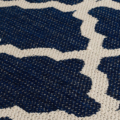 Modern Easy to Clean Geometric Flatweave Blue Dining Room Rug-120cm X 160cm