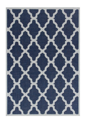 Modern Easy to Clean Geometric Flatweave Blue Dining Room Rug-120cm X 160cm