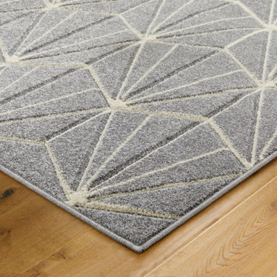 Modern Easy to Clean Geometric Optical 3D Grey Rug for Dining Room-80cm ...