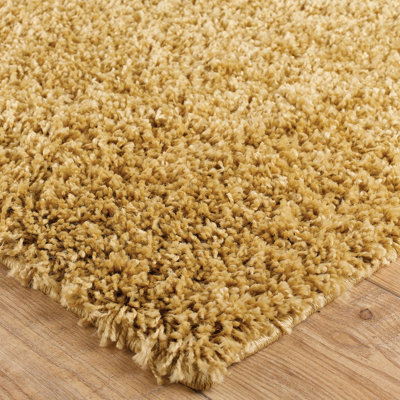 Modern Easy to Clean Gold Plain Shaggy Rug for Living Room and Bedroom ...