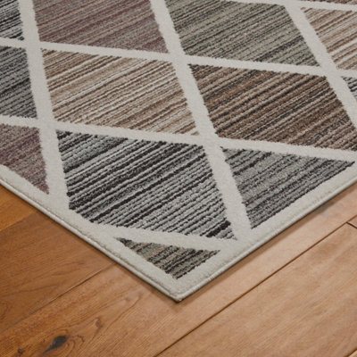 Modern Easy to Clean Multicoloured Chequered Geometric Rug for Living ...